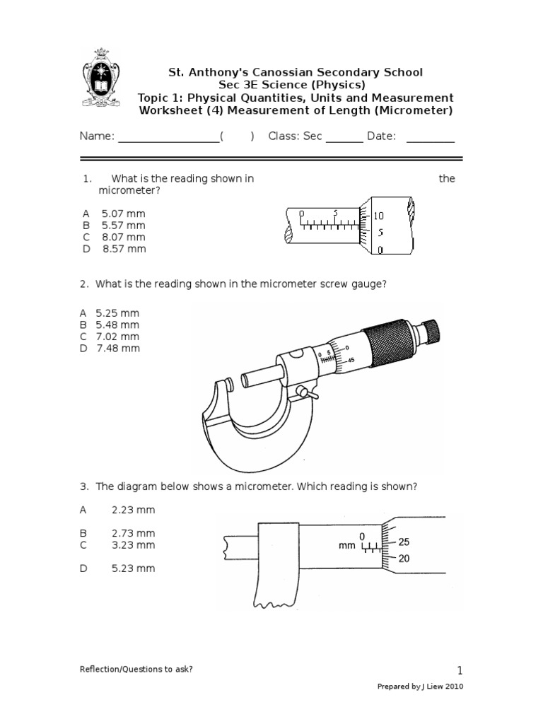 Chapter 1 Measurement 3E SP WS4 Micrometer 2011 | PDF | Measuring ...