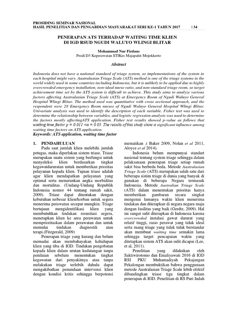 Penerapan Ats Terhadap Waiting Time Klien Di Igd Rsud Ngudi Waluyo ...