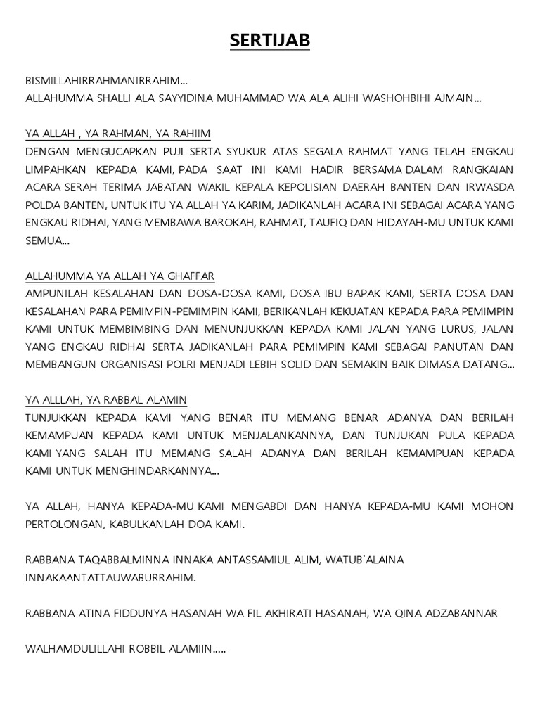 Doa Sertijab Dan Pisah Sambut | PDF