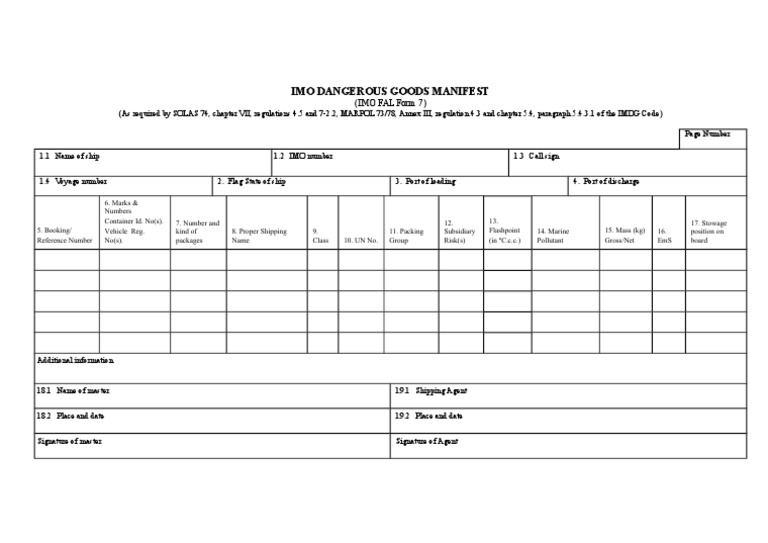 Imo Dangerous Goods Manifest | PDF | Oceans | Transport