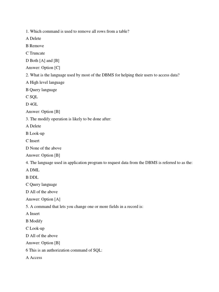 SQL Objective Questions | PDF | Databases | Sql