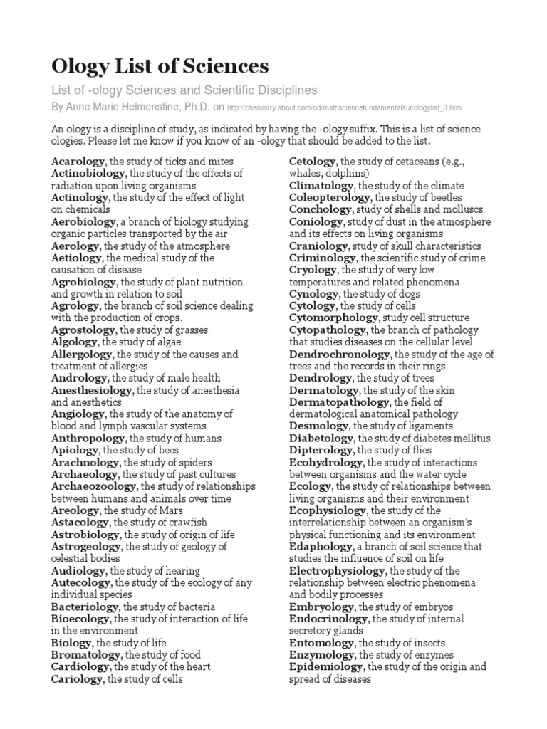Ology List of Sciences | PDF | Cell Biology | Pathology