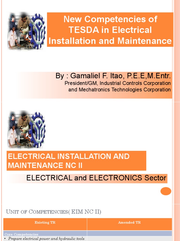 TESDA EIM NC II Competencies Overview | PDF | Electrical Wiring ...