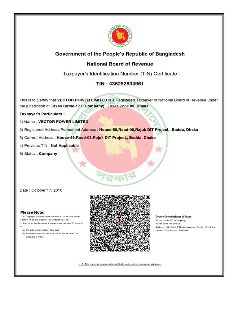NBR Tin Certificate 436252834961 | PDF