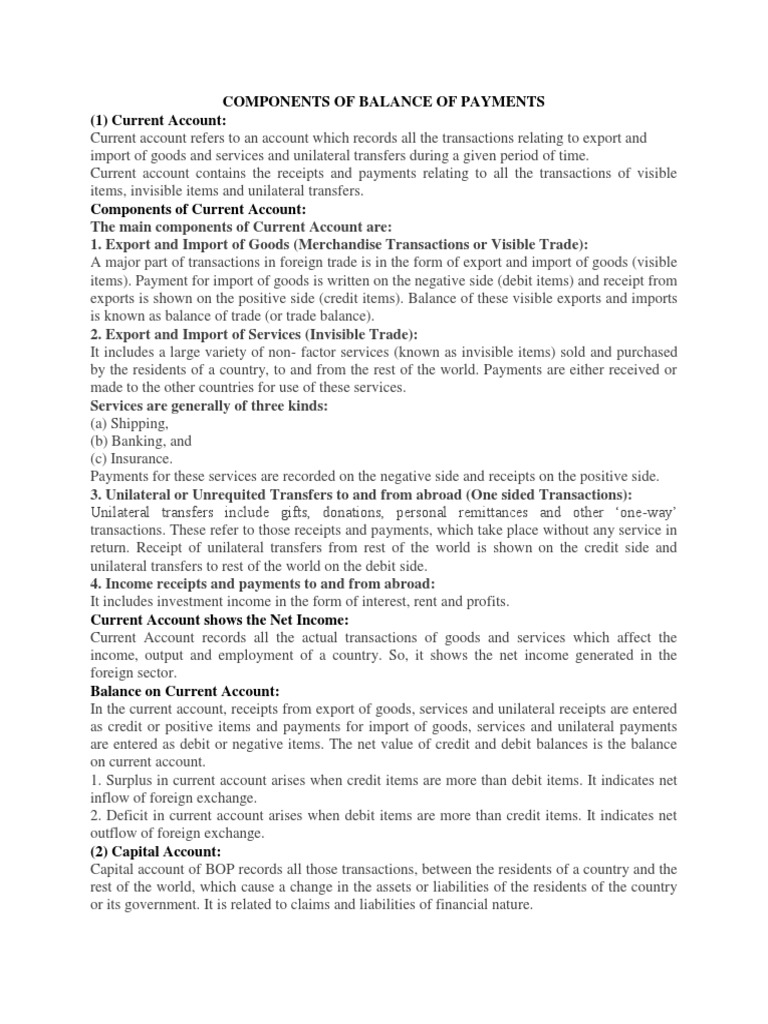 Components of Balance of Payments | PDF | Current Account | Debits And ...