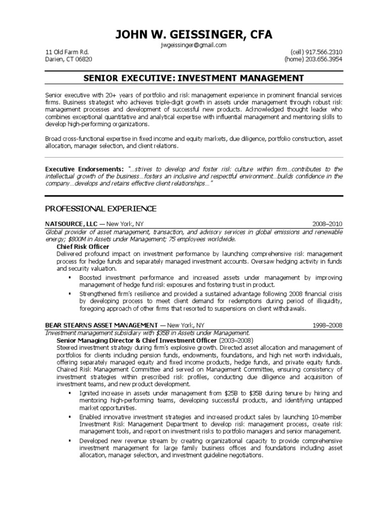 John Geissinger Resume | PDF | Investment Management | Hedge Fund