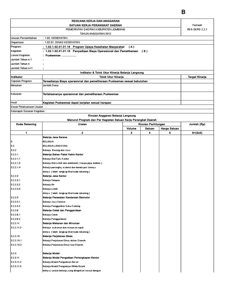 Contoh Format Rka | PDF | Pengelolaan Keuangan & Uang | Komputer