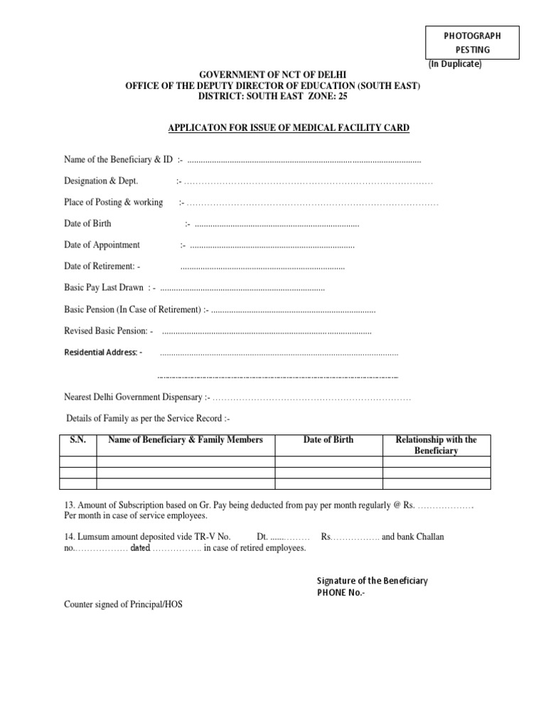 Application for a Medical Facility Card: Requesting Healthcare Benefits ...