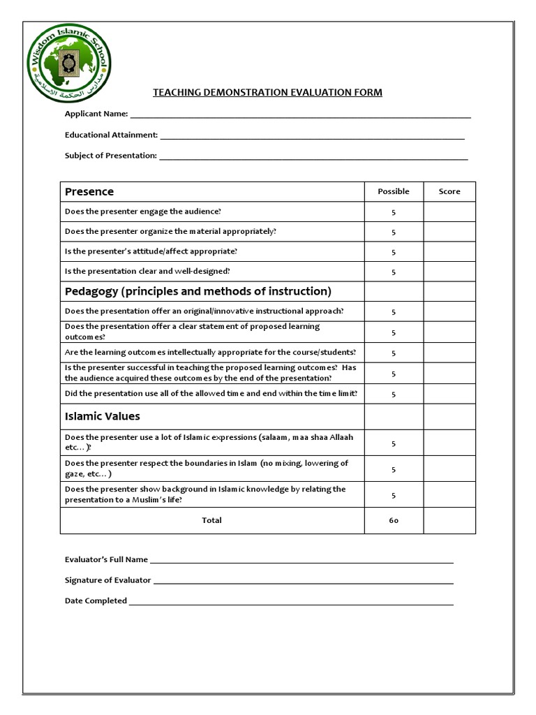 Teaching Demo Evaluation Form Ver.1 | PDF