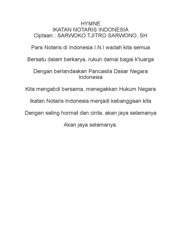 Hymne Notaris Indonesia | PDF | Kajian Bahasa Asing