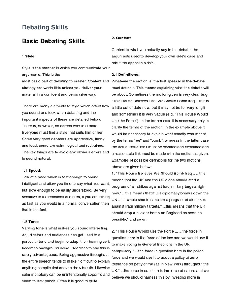 Debating Skills | PDF | Argument | Reason