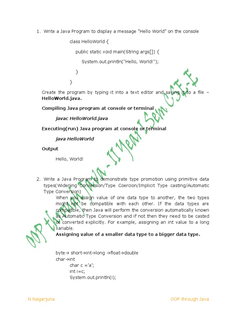 Helloworld - Java. Compiling Java Program at Console or Terminal | PDF ...
