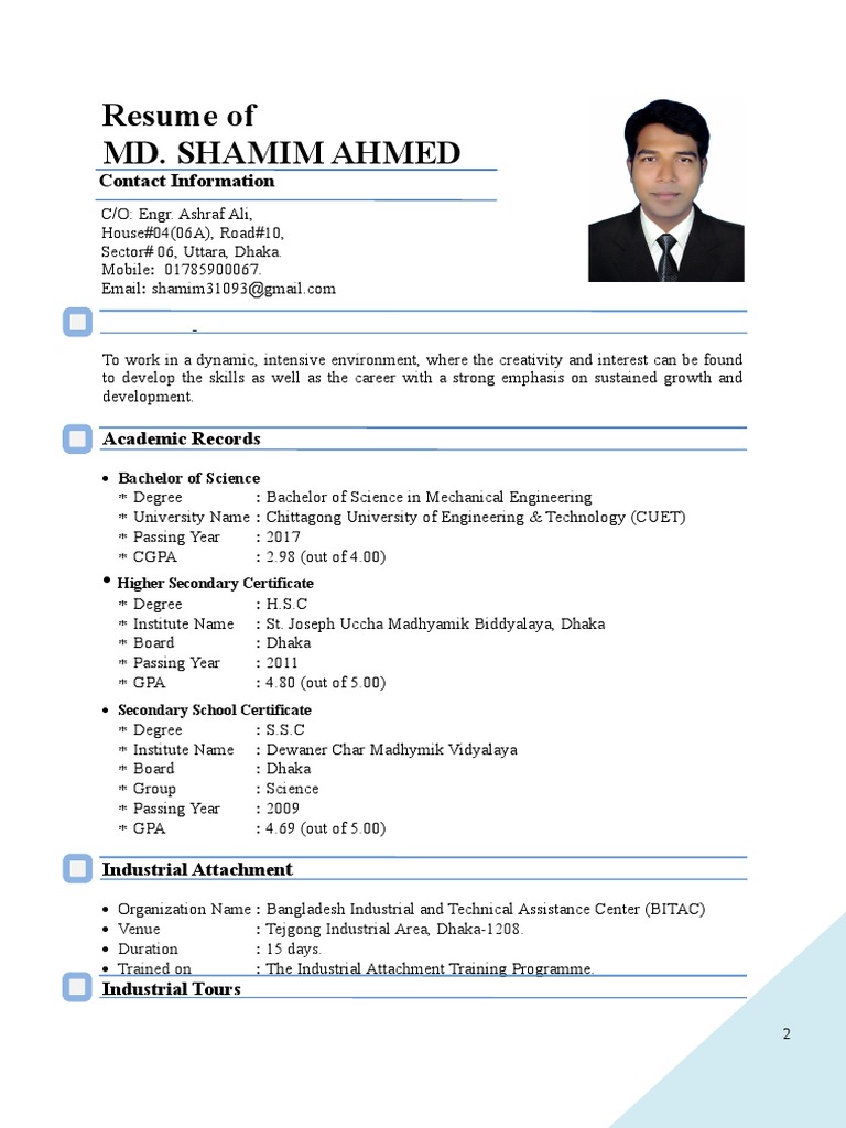 Resume of Md. Shamim Ahmed: Contact Information | PDF | Dhaka | World ...