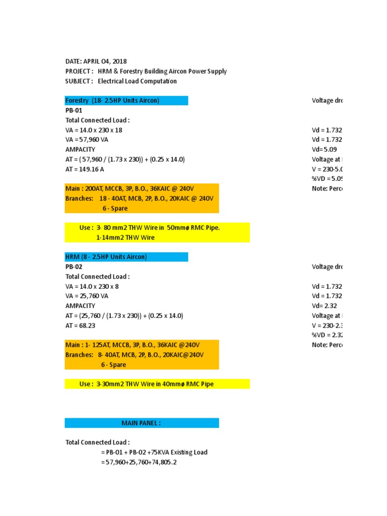 HRM Acu Load Computation | PDF | Components | Electrical Equipment