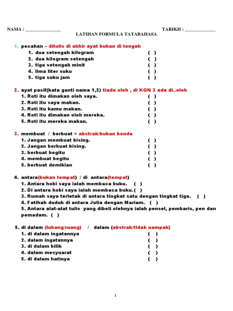 Latihan Formula Tatabahasa | PDF