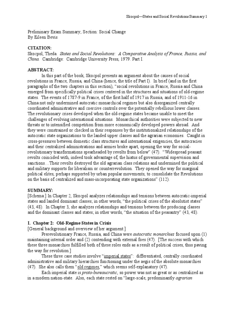 Skocpol Summary | PDF | Revolutions | Rebellions