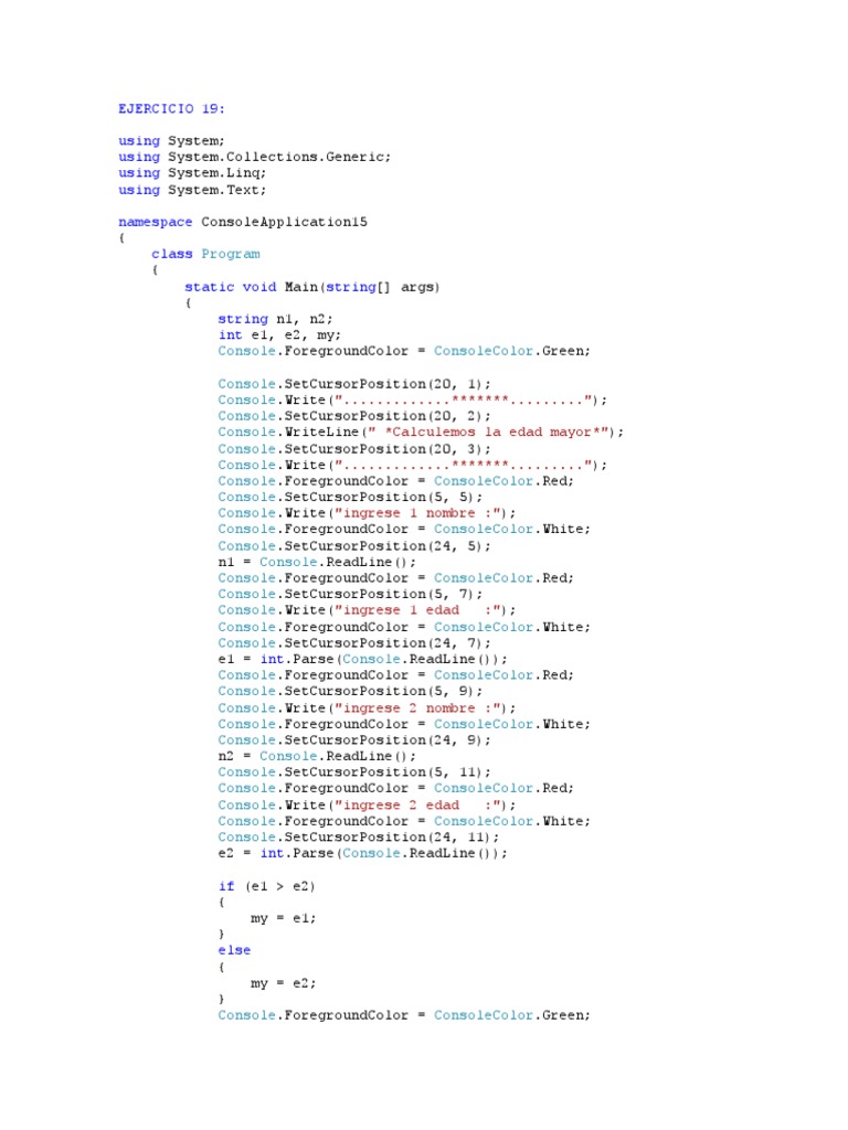 Ejercicio 19: Using Using Using Using Namespace Class Static Void String String Int | PDF ...