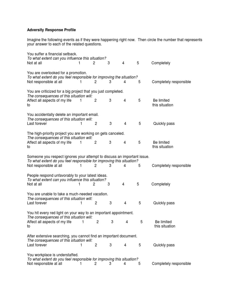Adversity Response Profile | PDF | Action (Philosophy) | Cognition