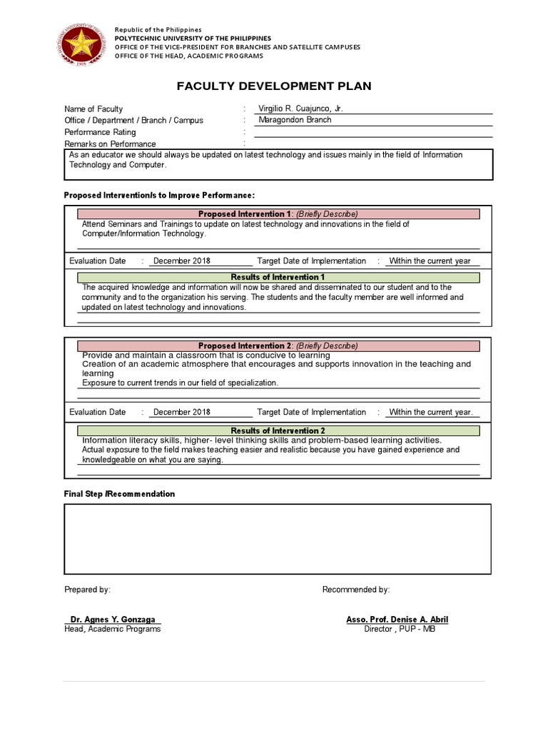 Cuajunco Faculty Development Plan | PDF
