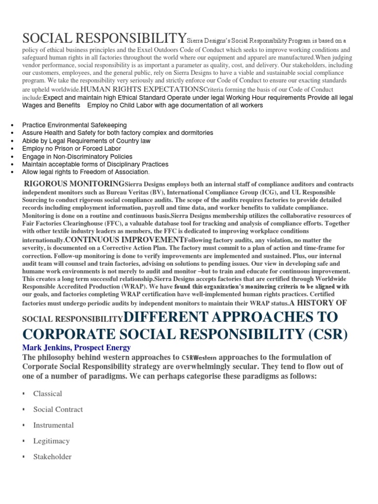 Different Approaches To Corporate Social Responsibility (CSR) | PDF ...