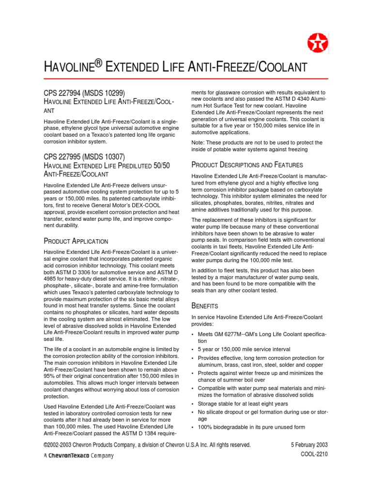 H E L A - F /C: Avoline® Xtended IFE NTI Reeze Oolant | PDF | Chemical ...