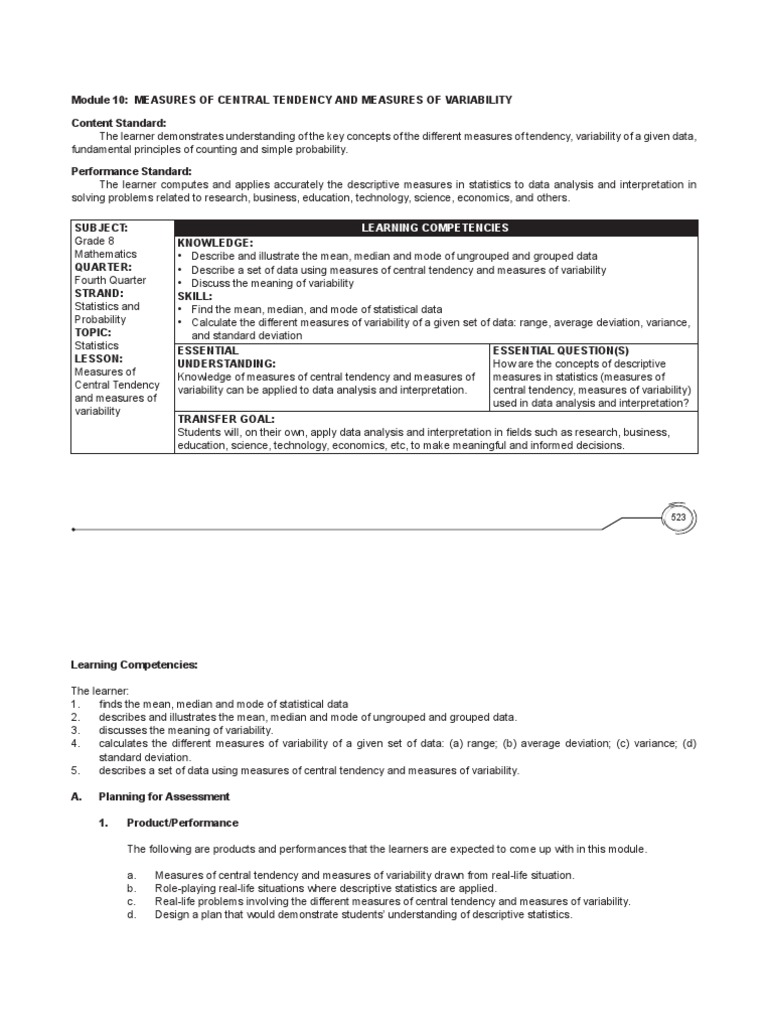 Math Module PDF | PDF | Arithmetic Mean | Statistics