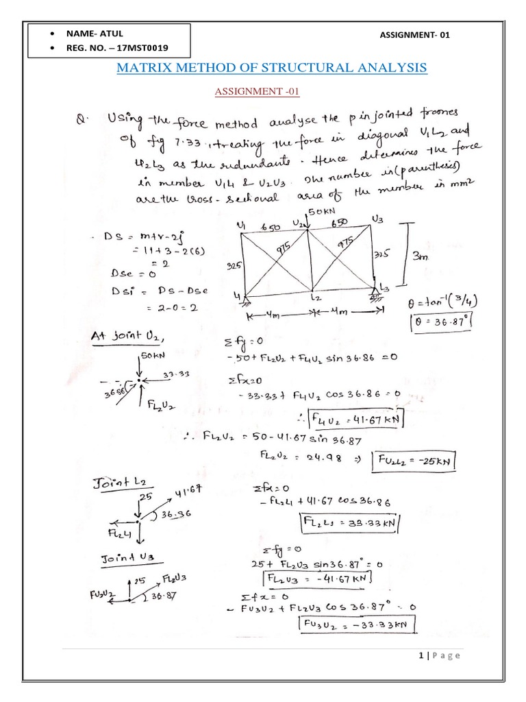Matrix Method of Structural Analysis: Name-Atul REG. NO. - 17MST0019 | PDF