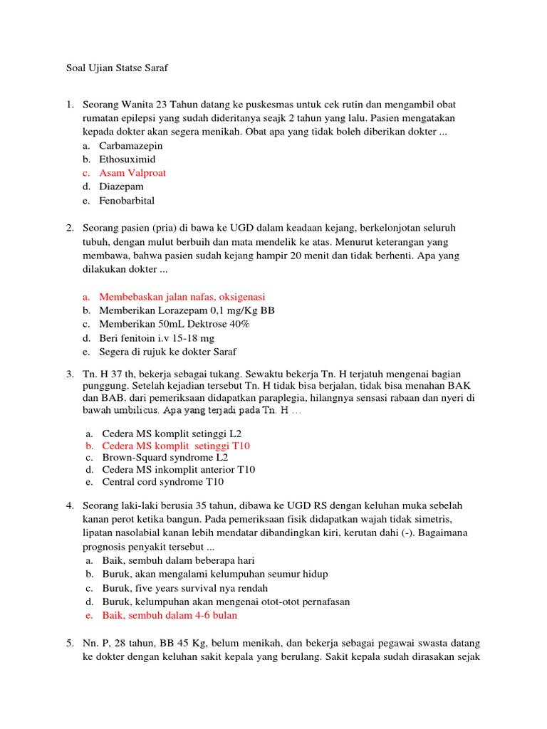 Soal Ujian Koas Statse Saraf | PDF