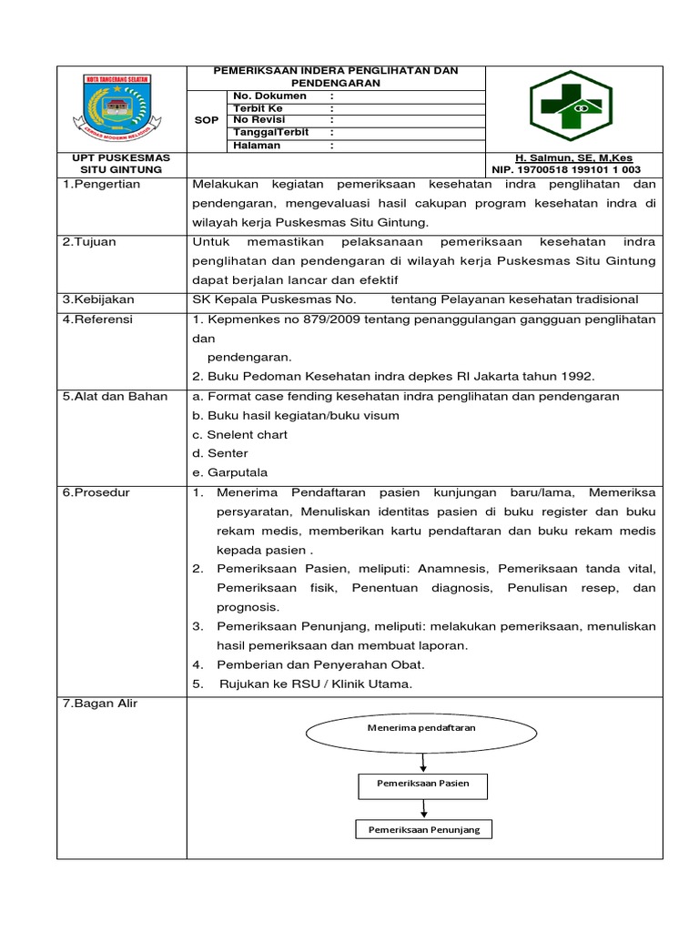 SOP Pemeriksaan Indera Penglihatan Dan Pendengaran | PDF