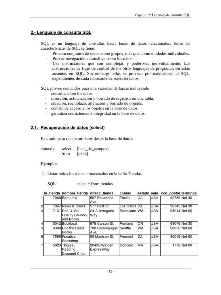 2.-Lenguaje de Consulta SQL: Cod - Postal Terminos | PDF | SQL | Datos de computadora