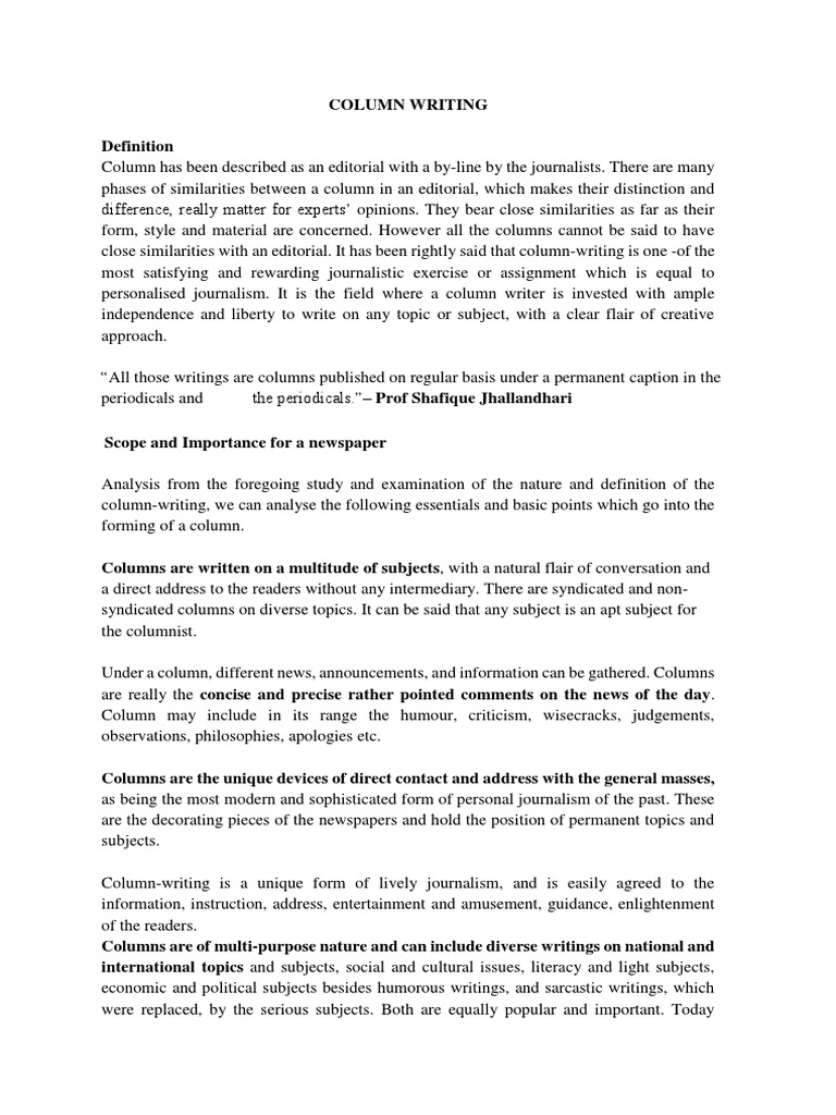 Column Writing | PDF | Newspapers | Writers