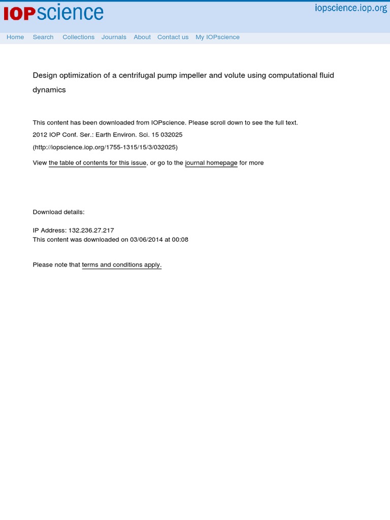 Design Optimization of A Centrifugal Pump Impeller and Volute Using ...