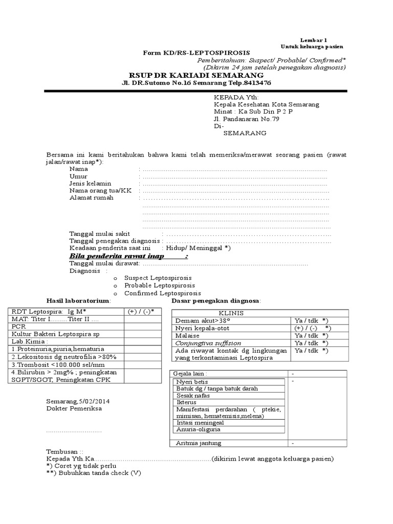 Contoh Form Kdrs Lepto Kariadi-1 | PDF