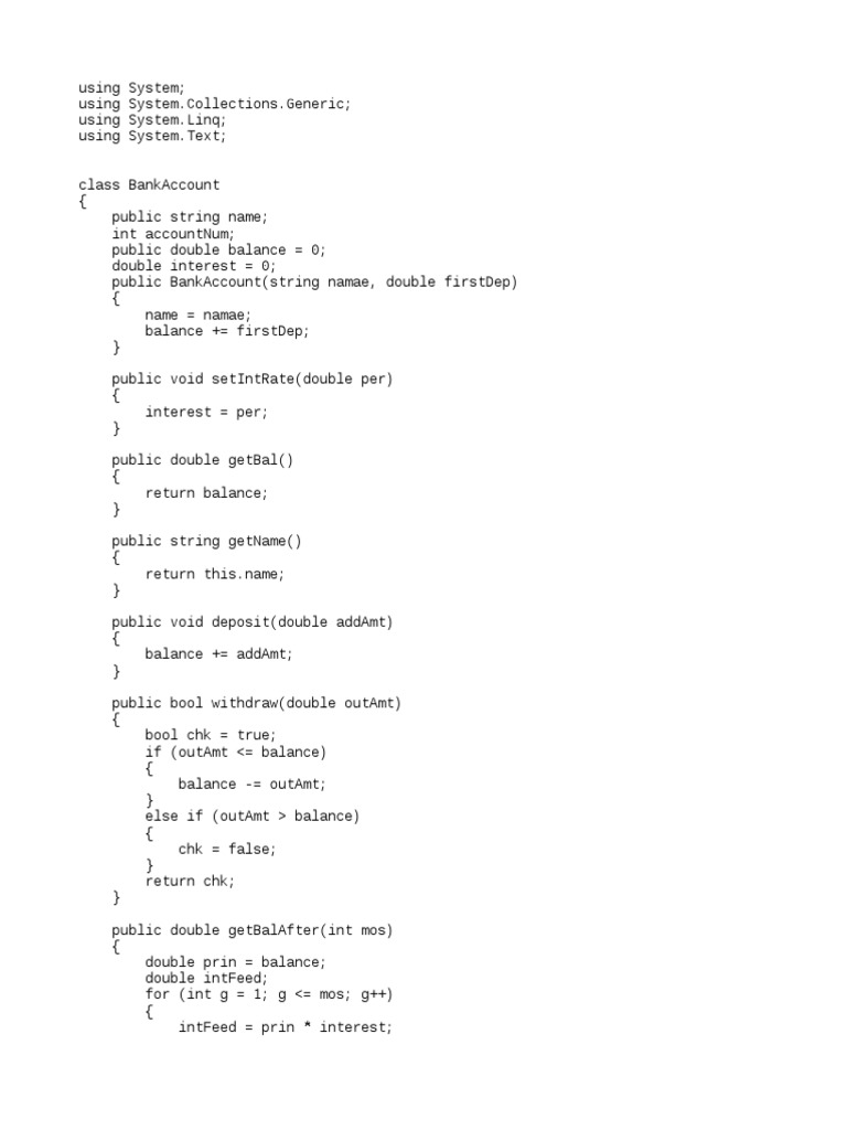 Bank Operations Using C# | PDF | C Sharp (Programming Language) | Programming Paradigms