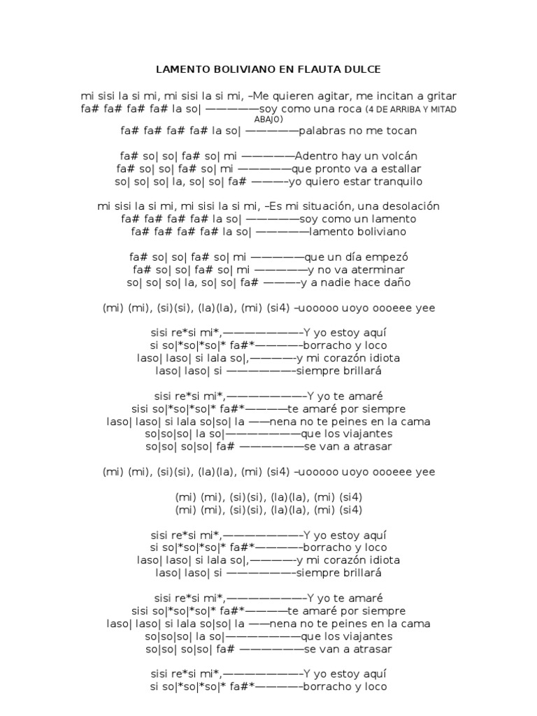 Lamento Boliviano en Flauta Dulce | PDF | Ocio