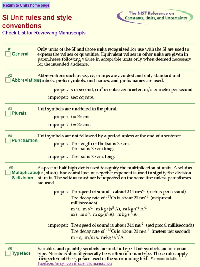 SI Unit Rules and Notation Guide | PDF | Parts Per Notation | Physics