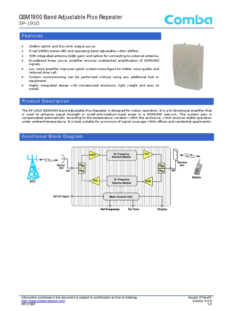 SP 1910 Comba | PDF | Bandwidth (Signal Processing) | Amplifier