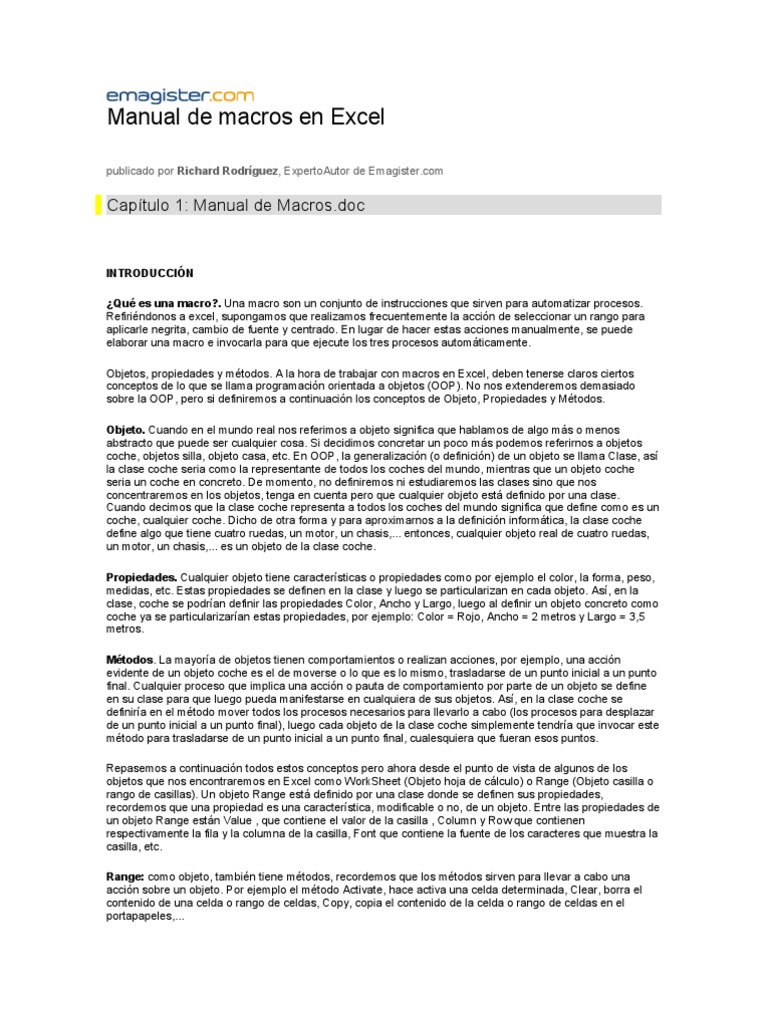 Manual de Macros en Excel | PDF | Objeto (informática) | Básico