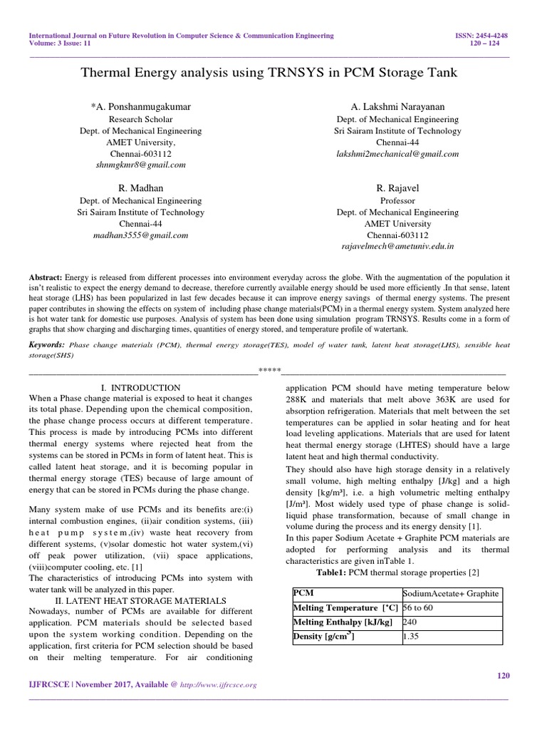 Thermal Energy Analysis Using TRNSYS in PCM Storage Tank | PDF | Heat ...