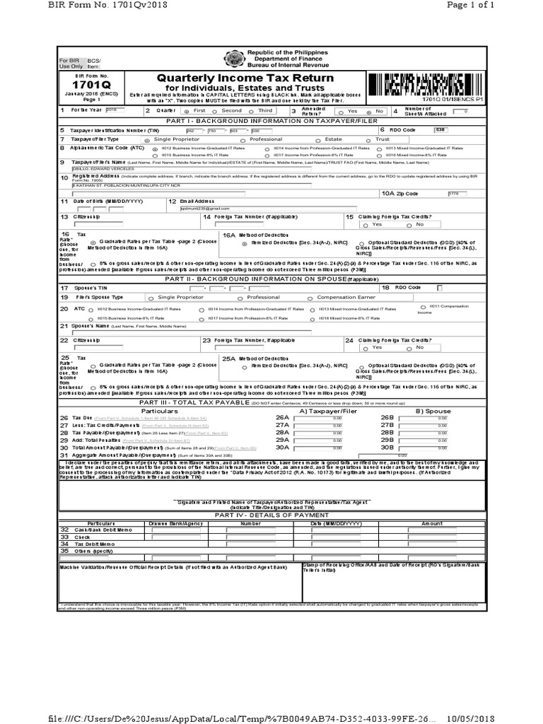 BIR Form 1 | PDF | Tax Deduction | Taxpayer