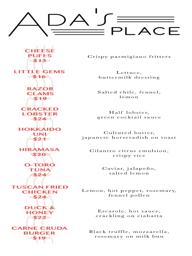 Ada's Place Menu | PDF