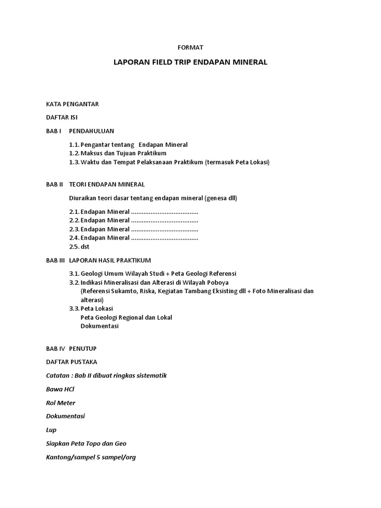Format Laporan Field Trip Endapan Mineral Universitas Tadulako | PDF