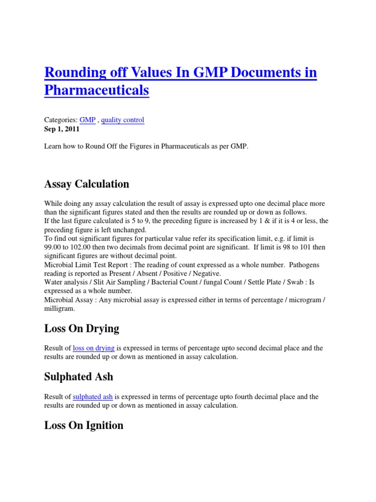 Rounding Off Values in GMP Documents in Pharmaceuticals | PDF ...