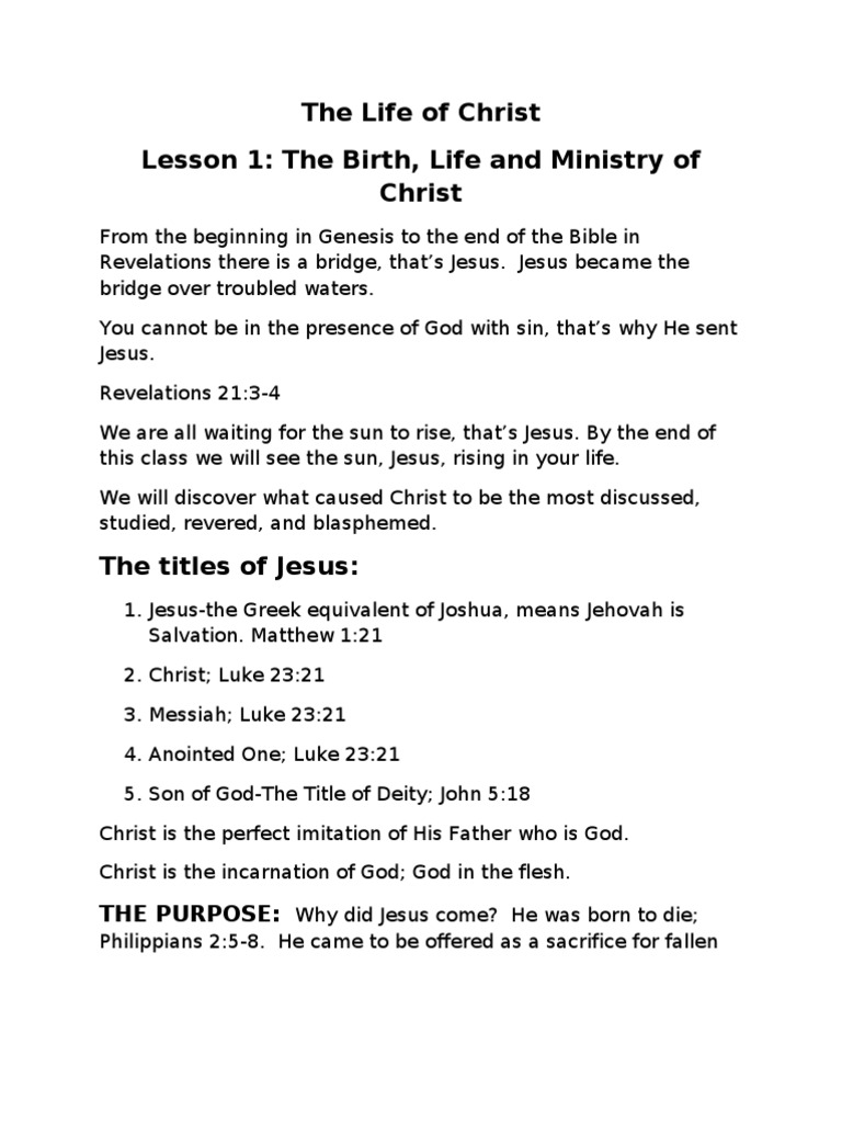 The Life of Christ-Lesson 1 | PDF | Old Testament | Revelation