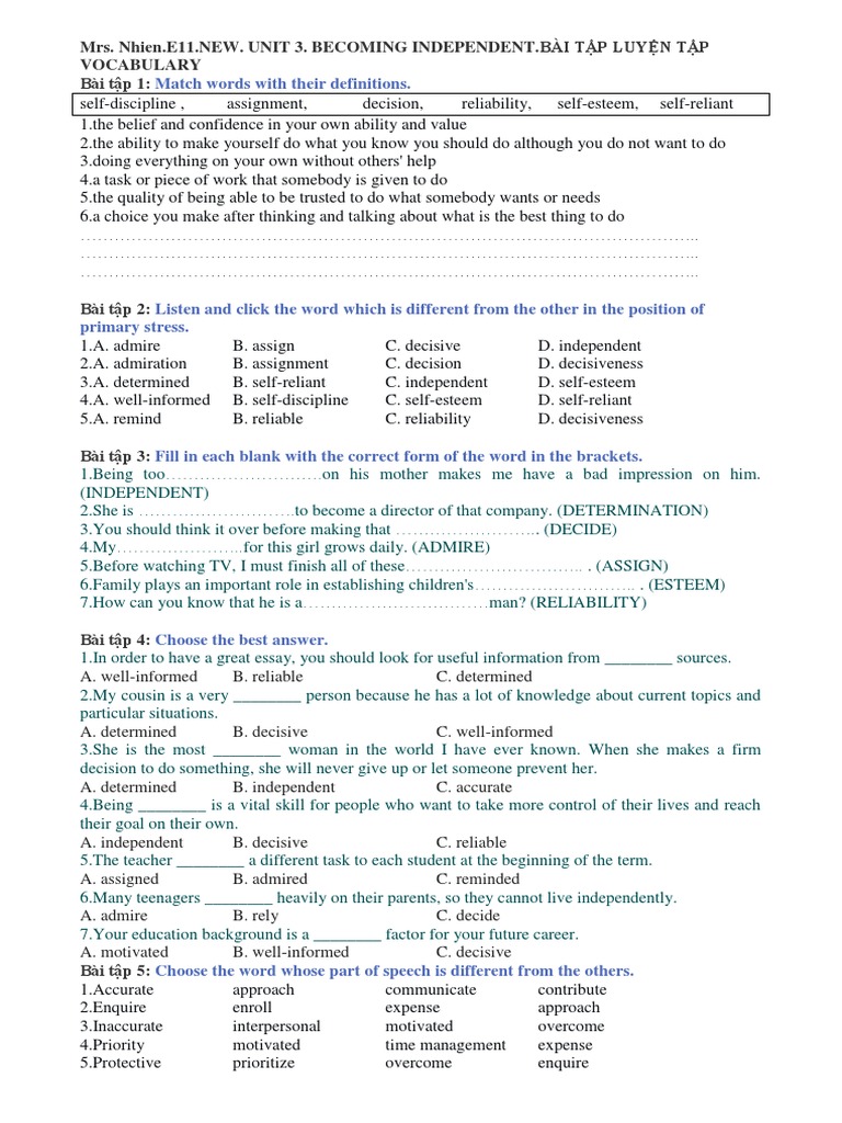 Bai Tap Unit 3 | PDF | Time Management | Professional Skills