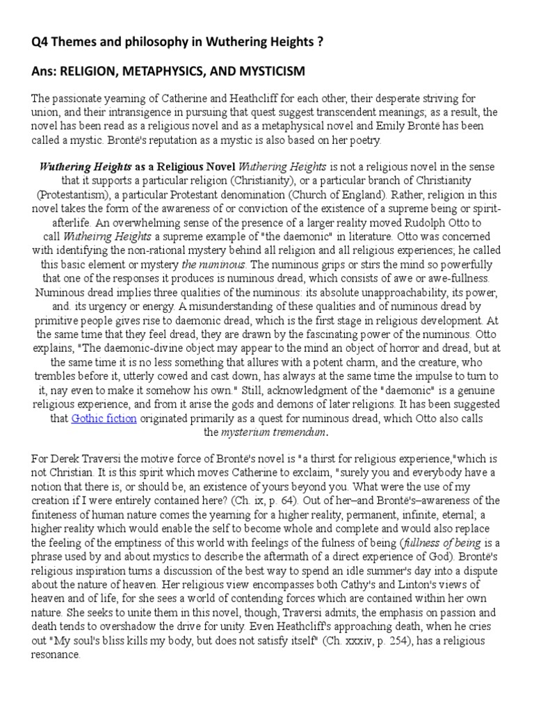 Q4 Themes and Philosophy in Wuthering Heights | PDF | Heathcliff ...