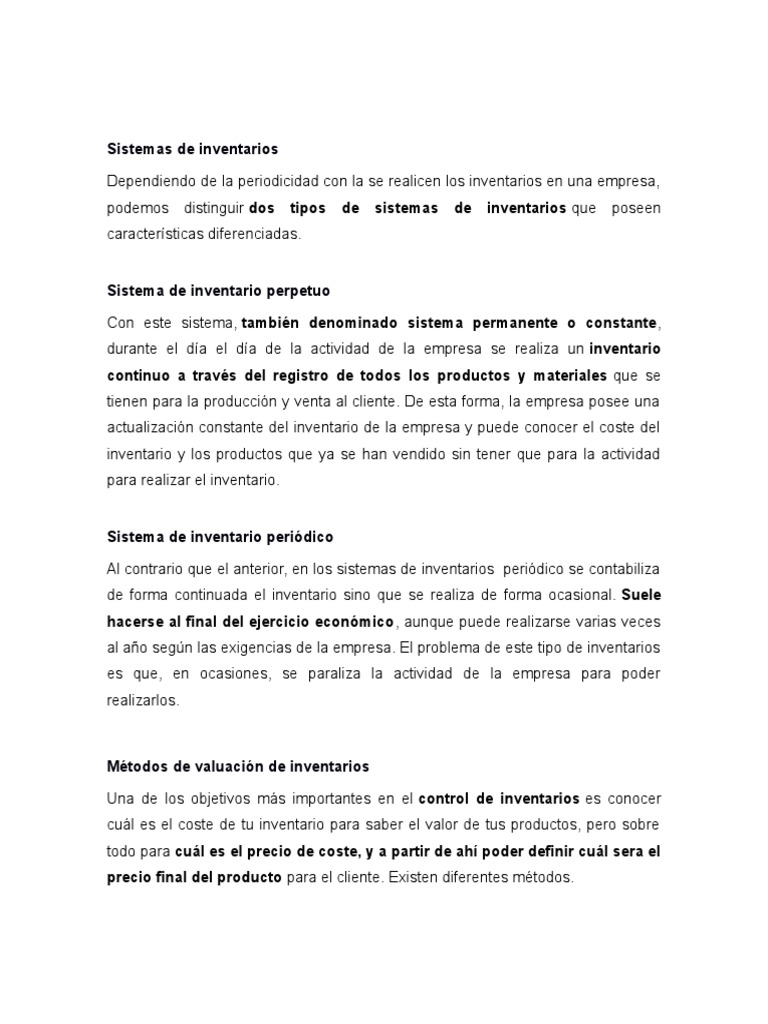 Tipos y métodos de sistemas de inventarios | PDF | Inventario | Economias