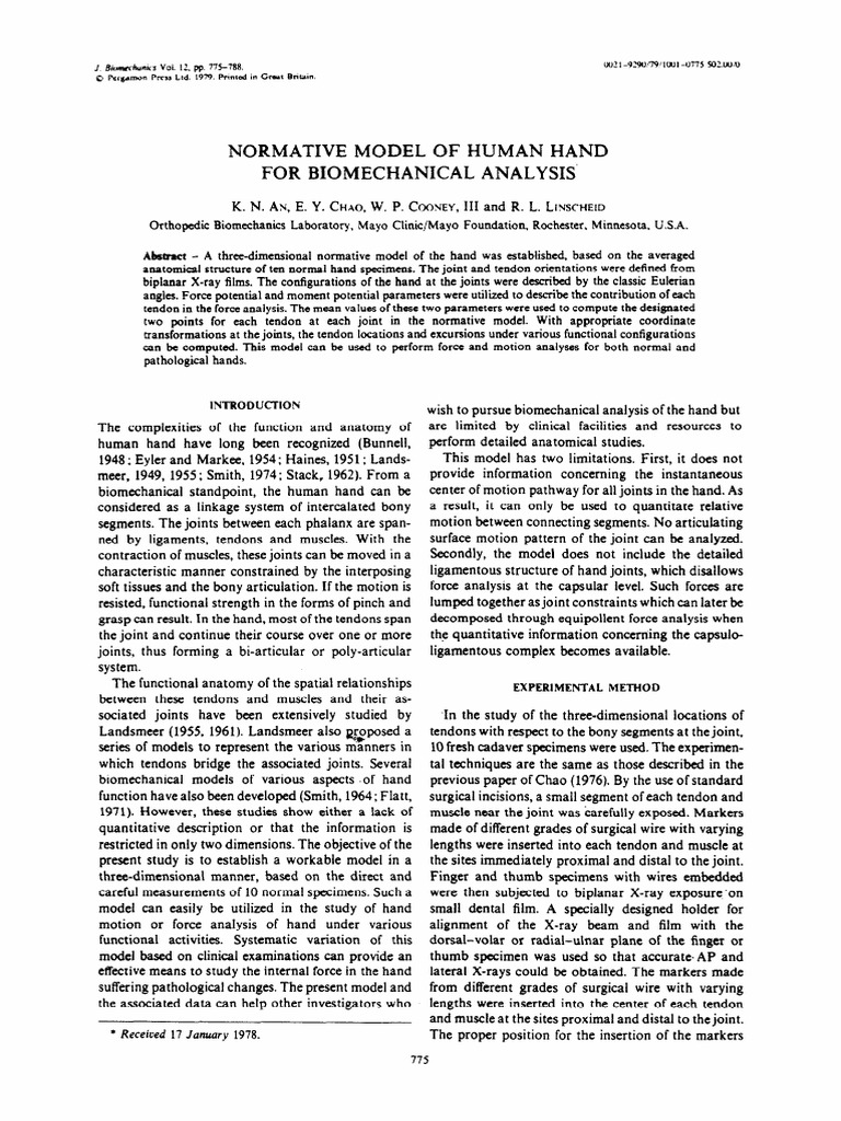 Normative Model of Human Hand For Biomechanical Analysis | PDF | Thumb ...