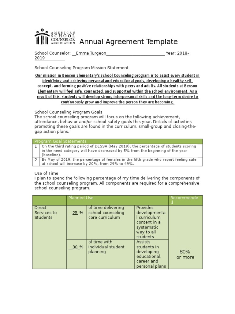 Annual School Counseling Agreement Template | PDF | School Counselor ...