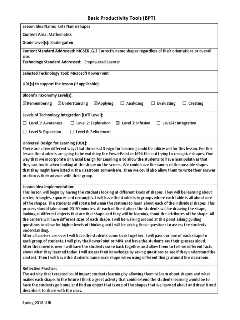 BPT Lesson | PDF | Shape | Reflective Practice